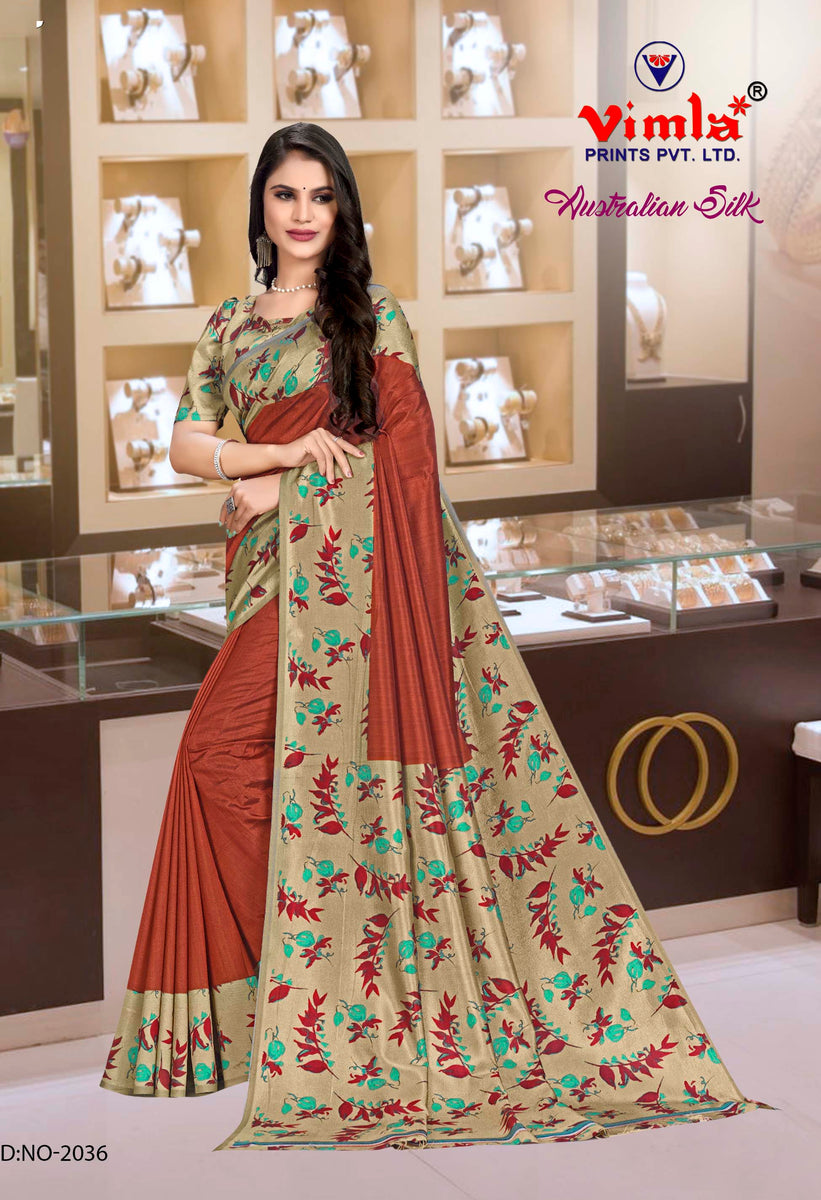 Buy Australian Silk Fabric Multicolor Uniform Wear Printed Saree with Blouse - 2036_AS online in ...