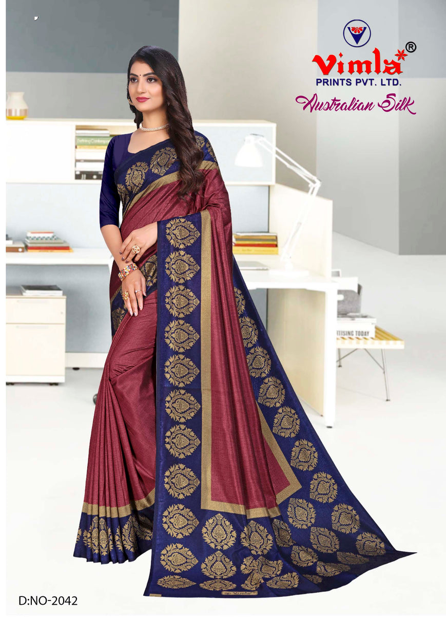 Buy Australian Silk Fabric Multicolor Uniform Wear Printed Saree with Blouse - 2042_AS online in ...