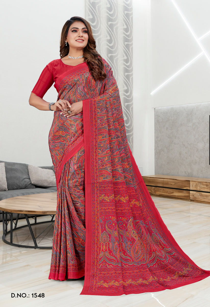 Buy Angoori Crape Fabric Blue Colour Uniform Wear Printed Saree with ...