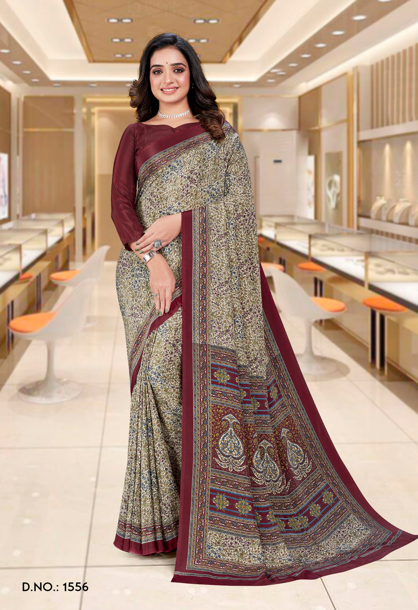 Buy Angoori Crape Fabric Black Colour Uniform Wear Printed Saree with ...