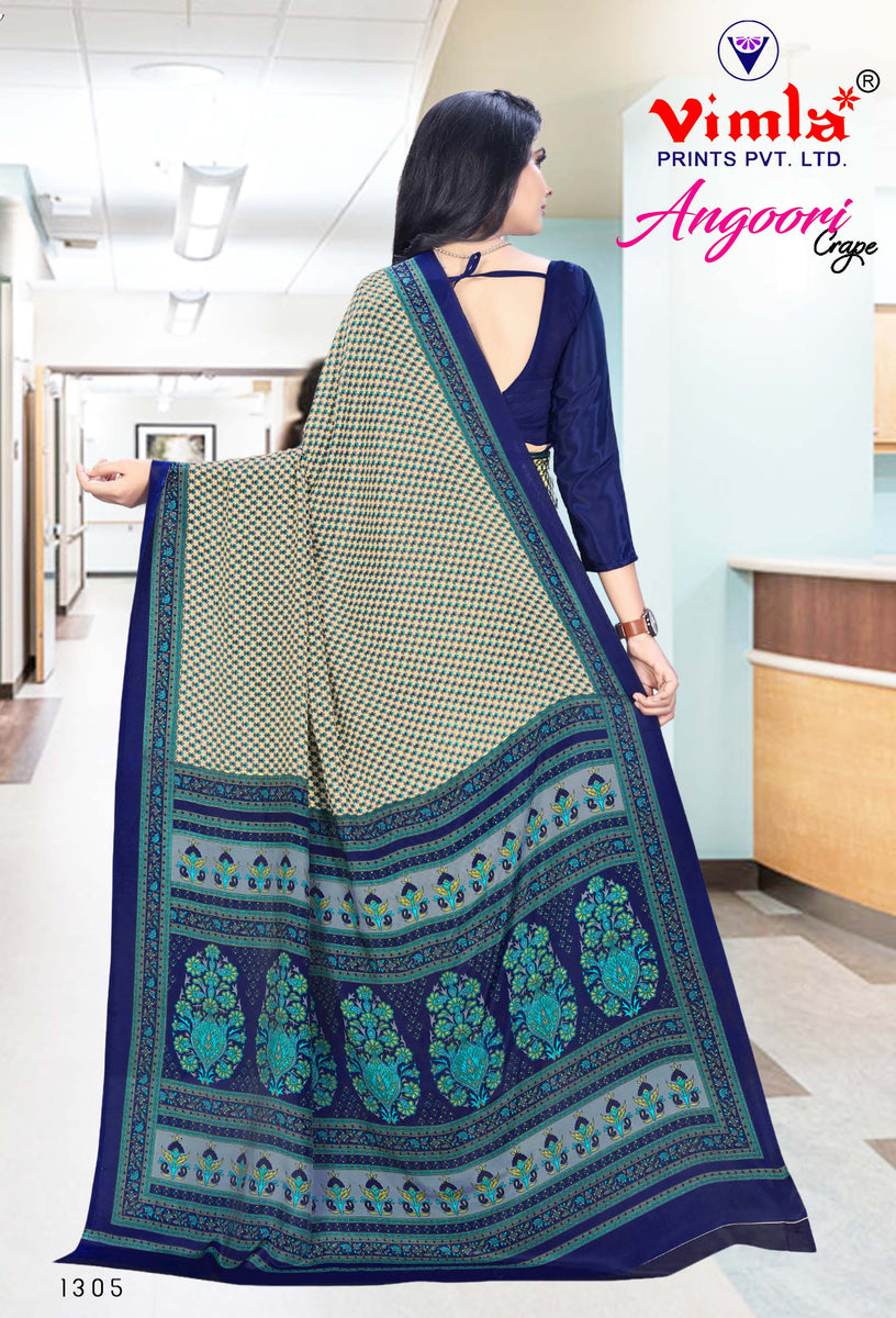 Buy Angoori Crape Fabric Blue Colour Uniform Wear Printed Saree with ...