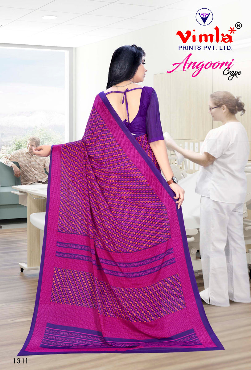 Buy Angoori Crape Fabric Pink Colour Uniform Wear Printed Saree with ...