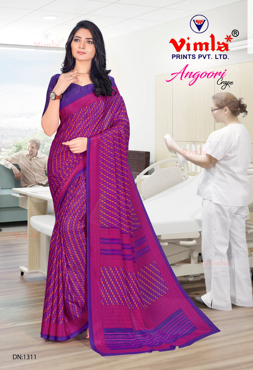 Buy Angoori Crape Fabric Pink Colour Uniform Wear Printed Saree with ...