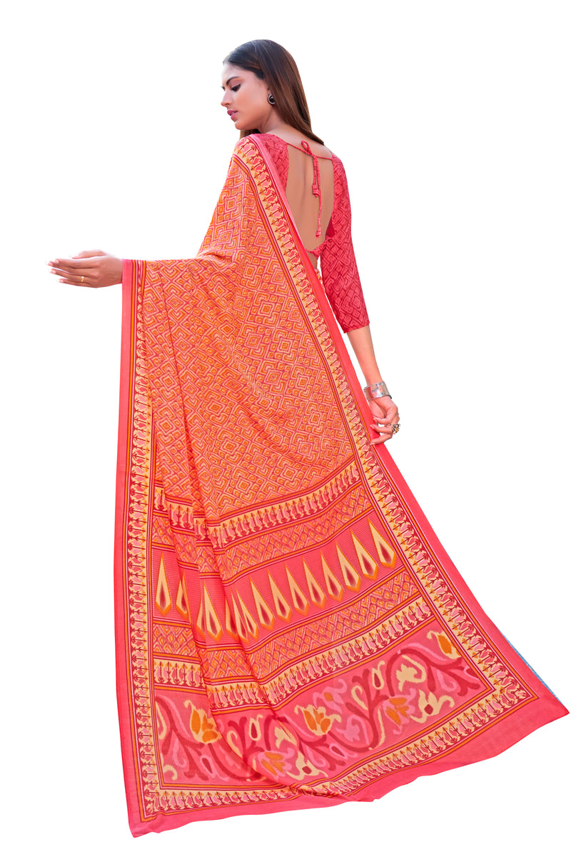 Buy Angoori Crape Fabric Blue Colour Uniform Wear Printed Saree with ...