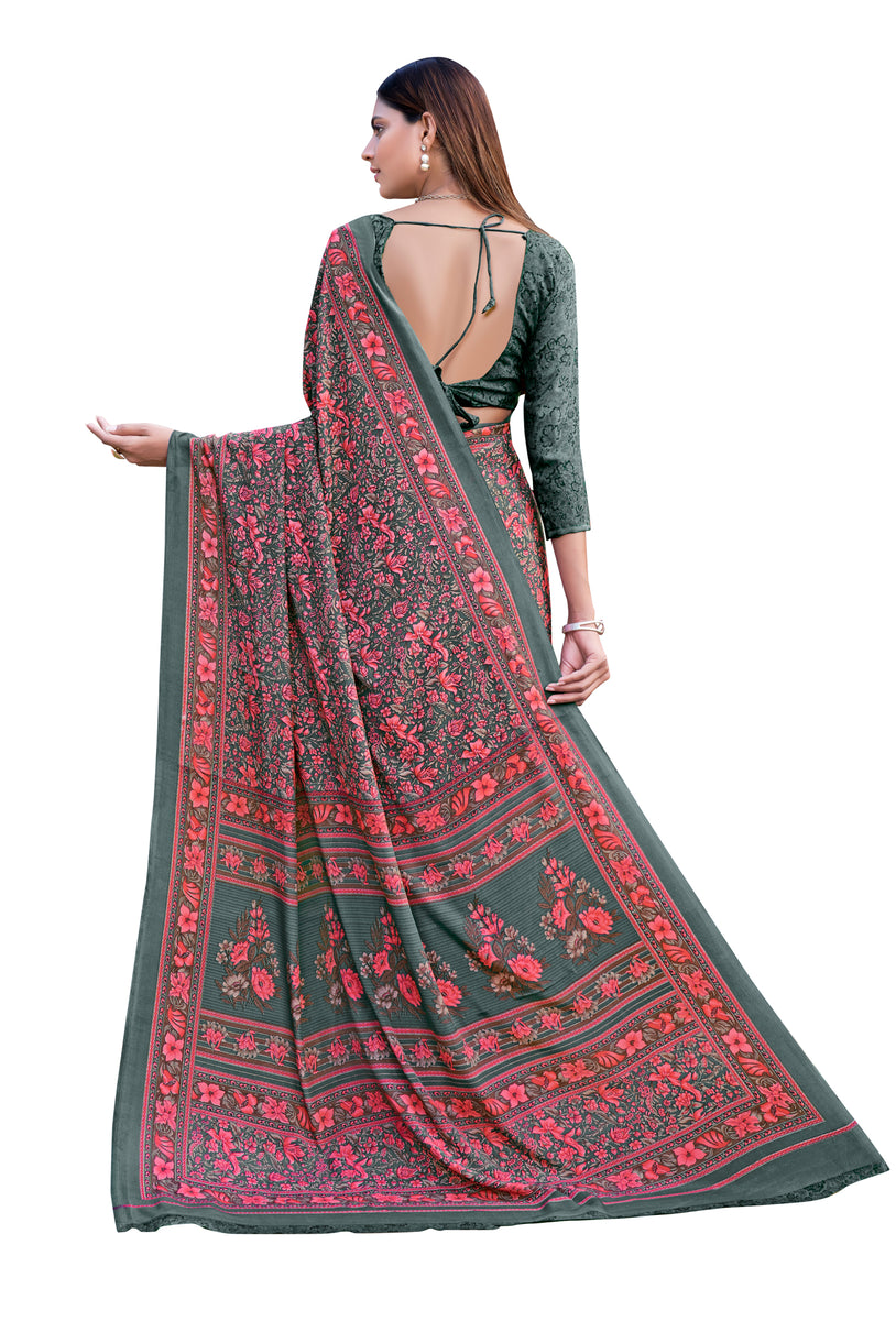 Buy Angoori Crape Fabric Red Colour Uniform Wear Printed Saree with ...