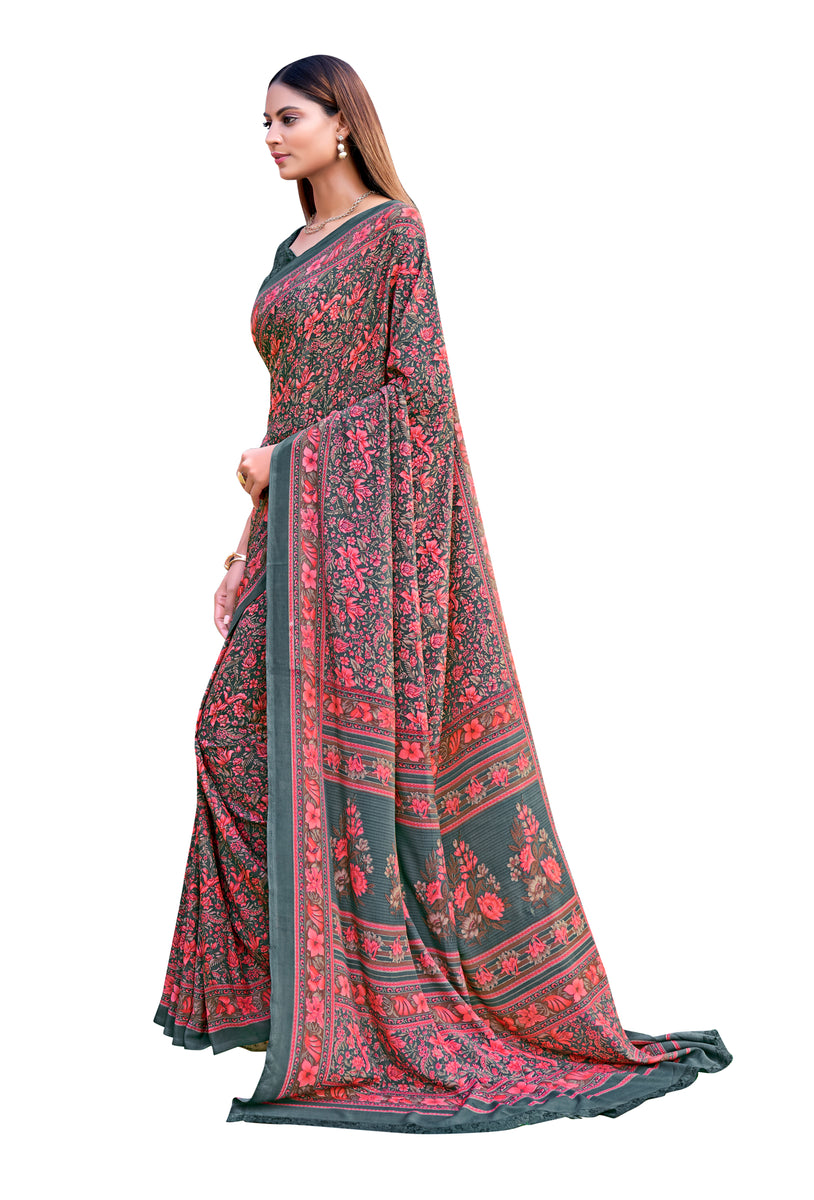 Buy Angoori Crape Fabric Red Colour Uniform Wear Printed Saree with ...