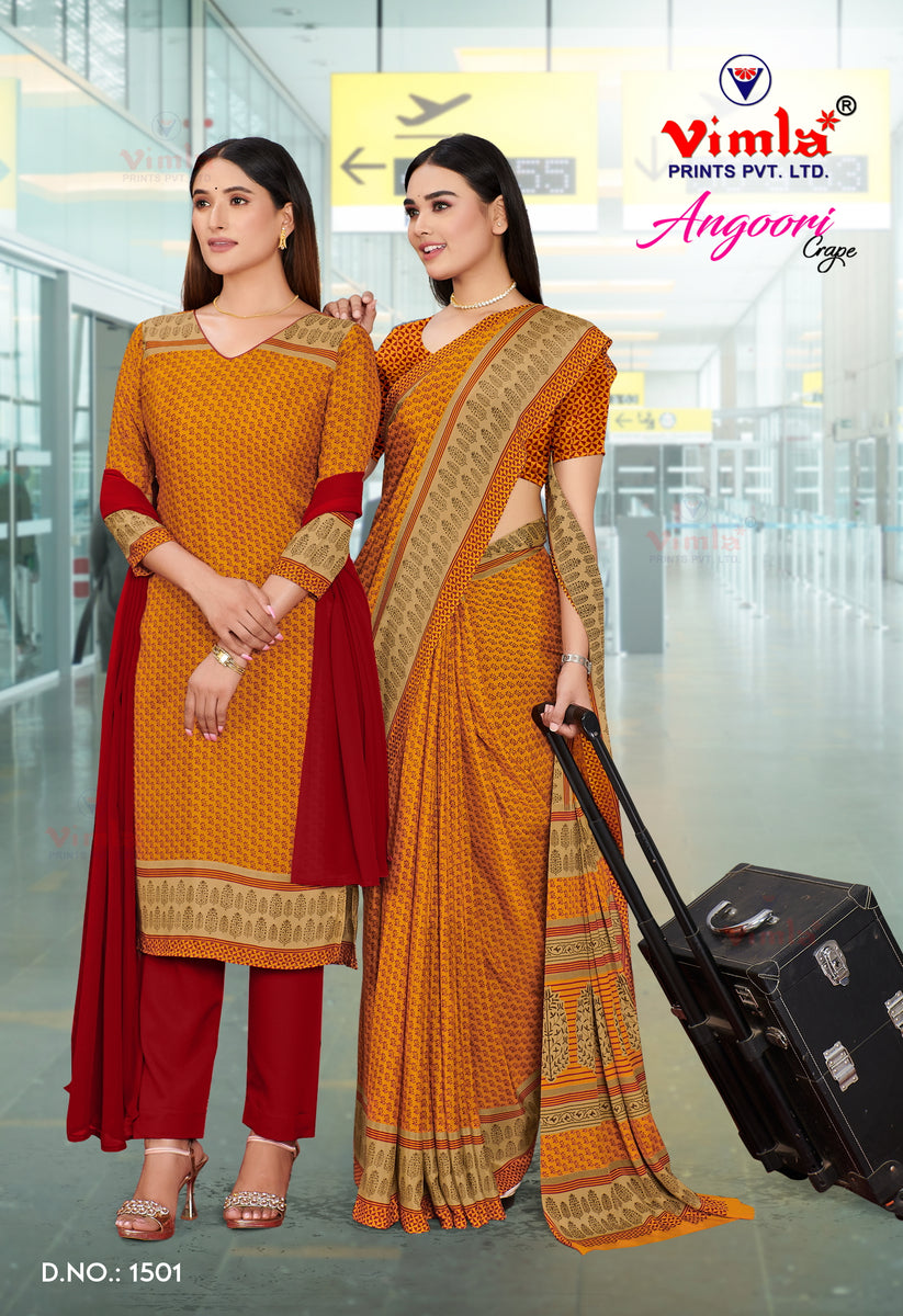 Buy Angoori Crape Fabric Turquoise Colour Uniform Wear Printed Saree ...