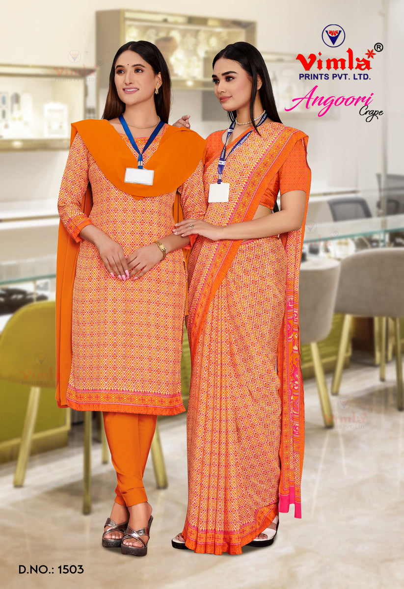 Buy Angoori Crape Fabric Green Colour Uniform Wear Printed Saree with ...