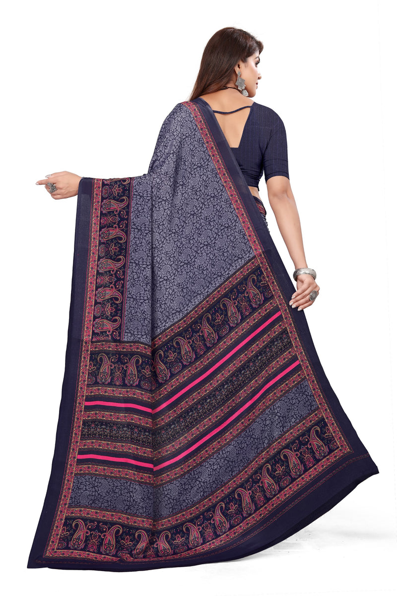 Buy Angoori Crape Fabric Violet Colour Uniform Wear Printed Saree with ...