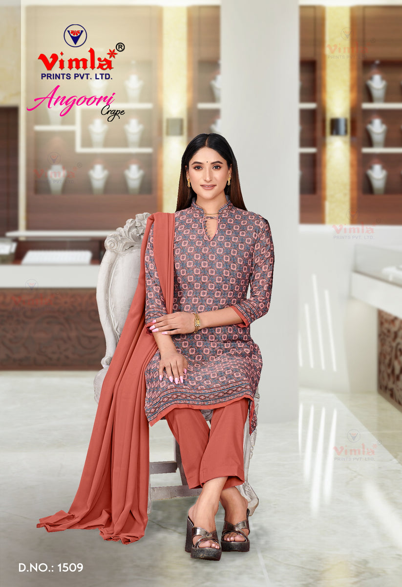 Buy Angoori Crape Fabric Peac-suith Colour Uniform Wear Printed Saree ...