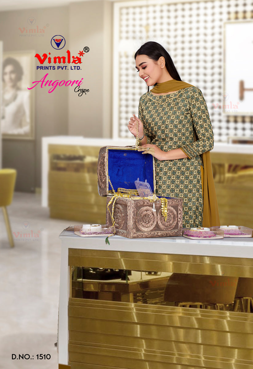 Buy Angoori Crape Fabric Peac-suith Colour Uniform Wear Printed Saree ...