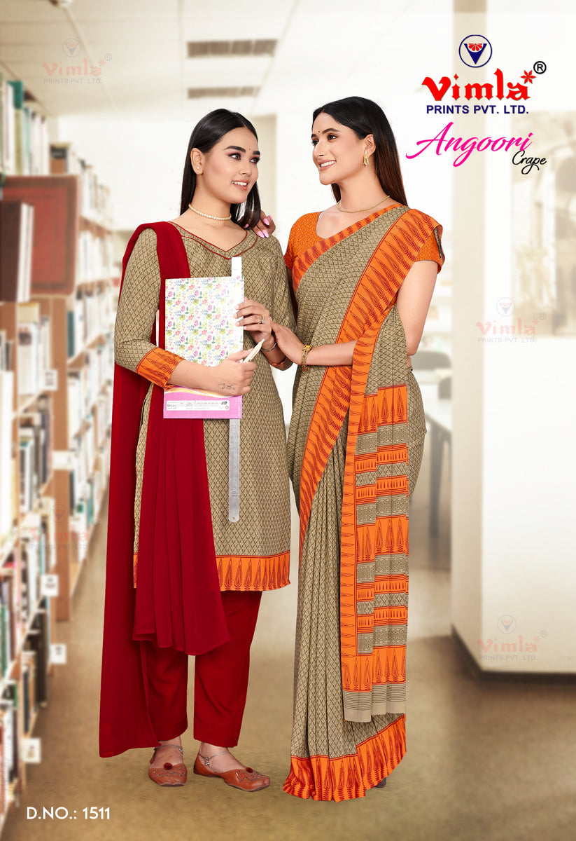 Buy Angoori Crape Fabric Blue Colour Uniform Wear Printed Saree with ...