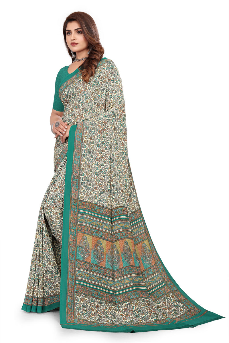 Buy Angoori Crape Fabric Green Colour Uniform Wear Printed Saree with ...