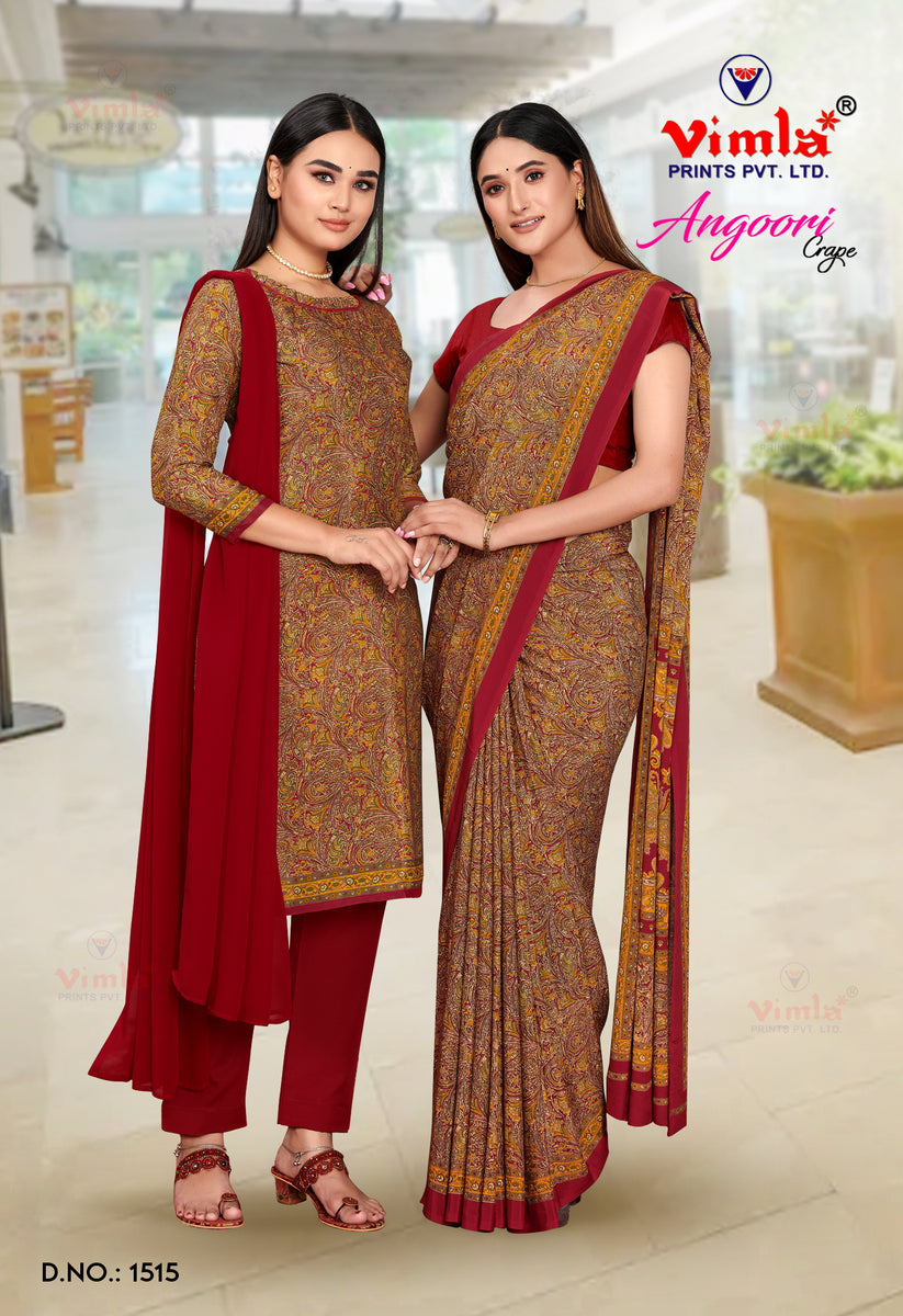 Buy Angoori Crape Fabric Navy Blue Colour Uniform Wear Printed Saree ...