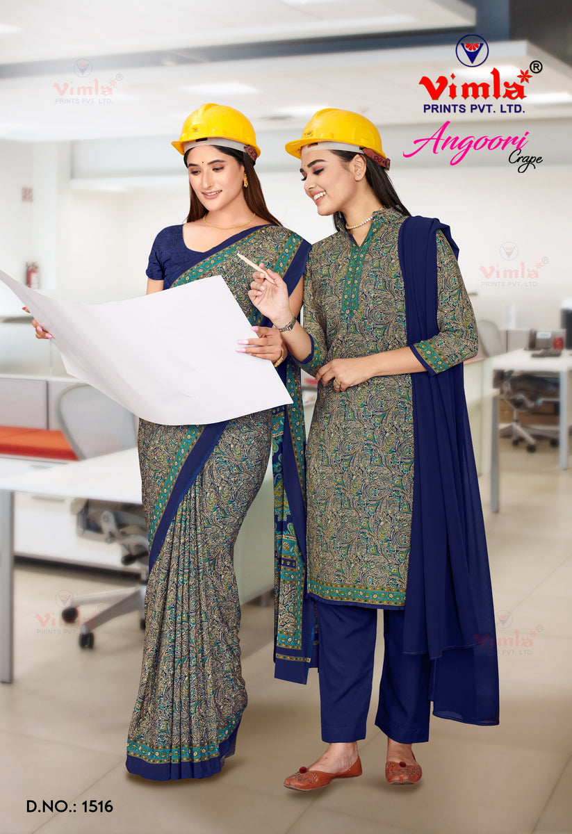 Buy Angoori Crape Fabric Maroon Colour Uniform Wear Printed Saree with ...