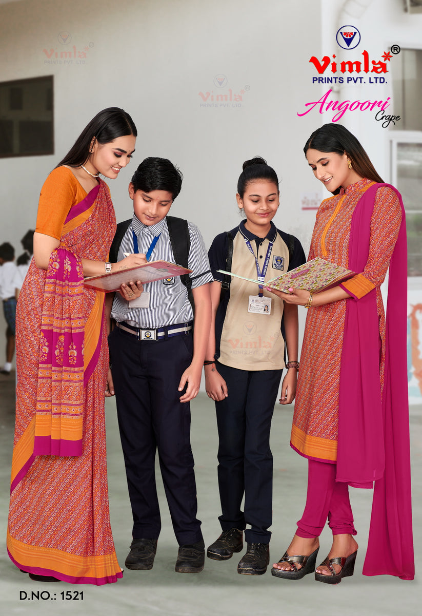 Buy Angoori Crape Fabric Grey Colour Uniform Wear Printed Saree with ...