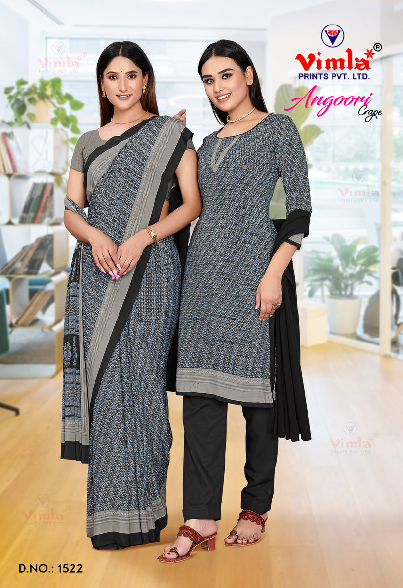 Buy Angoori Crape Fabric Grey Colour Uniform Wear Printed Saree with ...