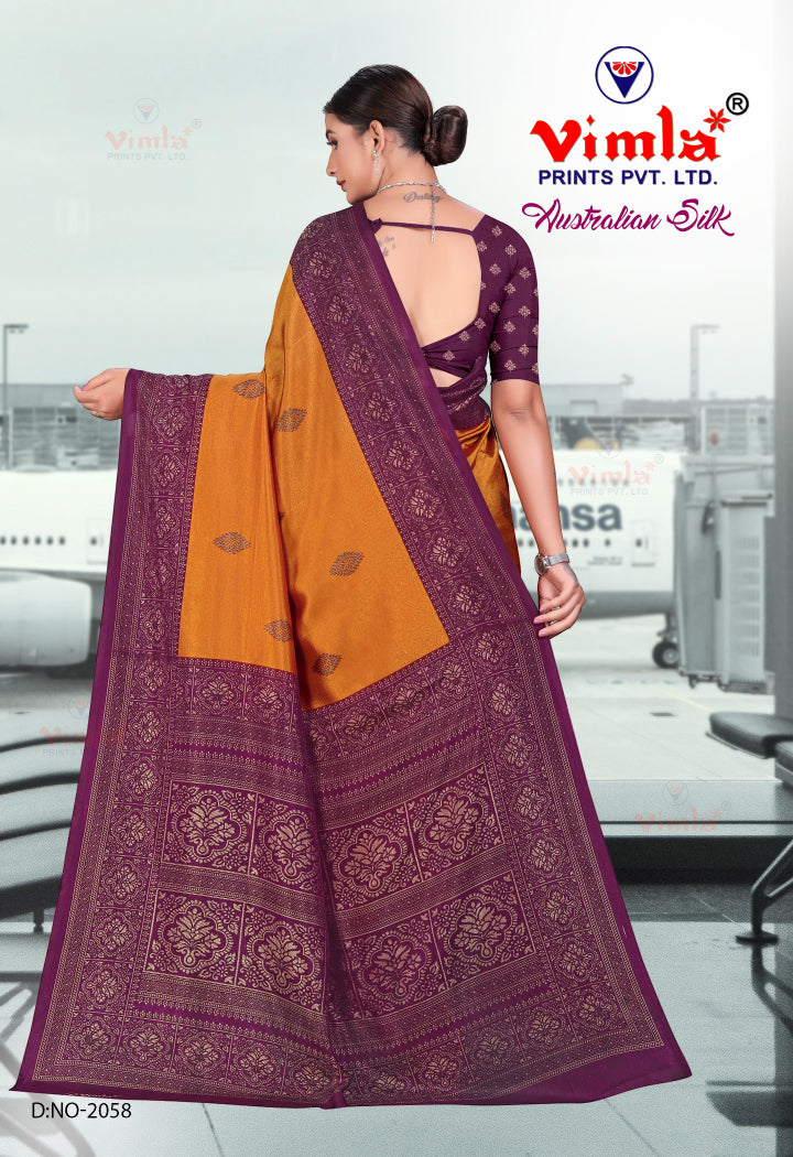 Buy Australian Silk Fabric Mustard Uniform Wear Printed Saree with ...