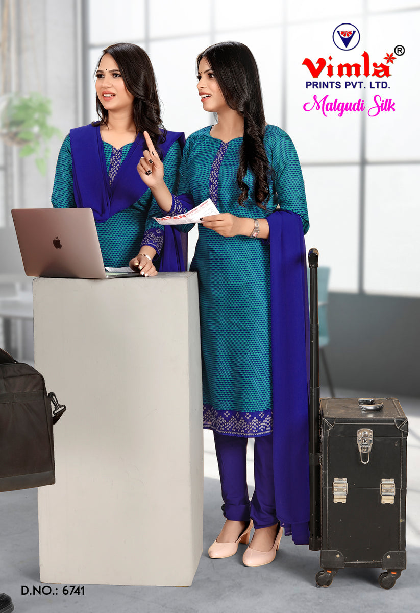 Online Shopping of Malgudi Silk Fabric Turquoise Colour Uniform Wear ...
